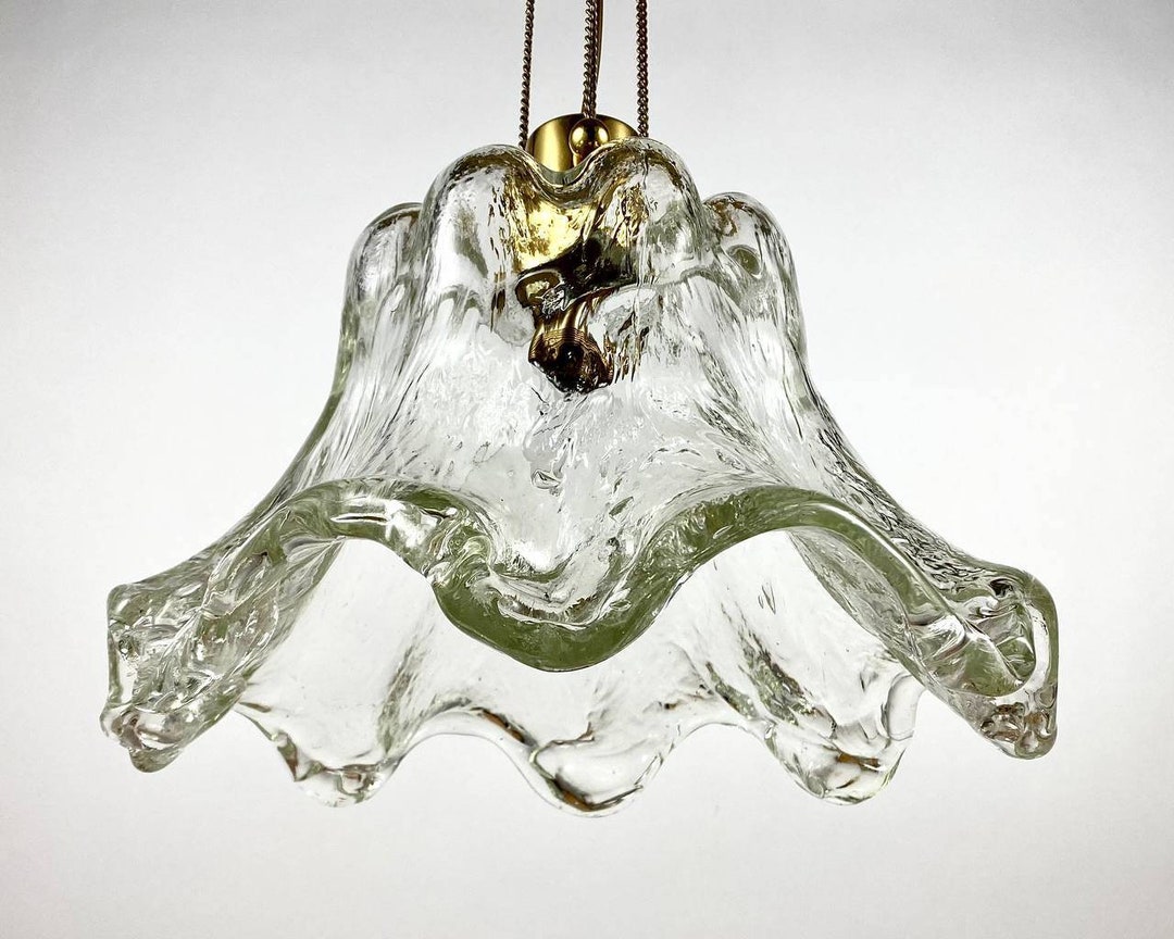Vintage Flower Glass Shade Chandelier - German Brass Pendant Light - Etsy