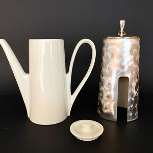 Vintage Metal Coffee Tea Set Porcelain Teapot, Creamer, Sugar Bowl ...