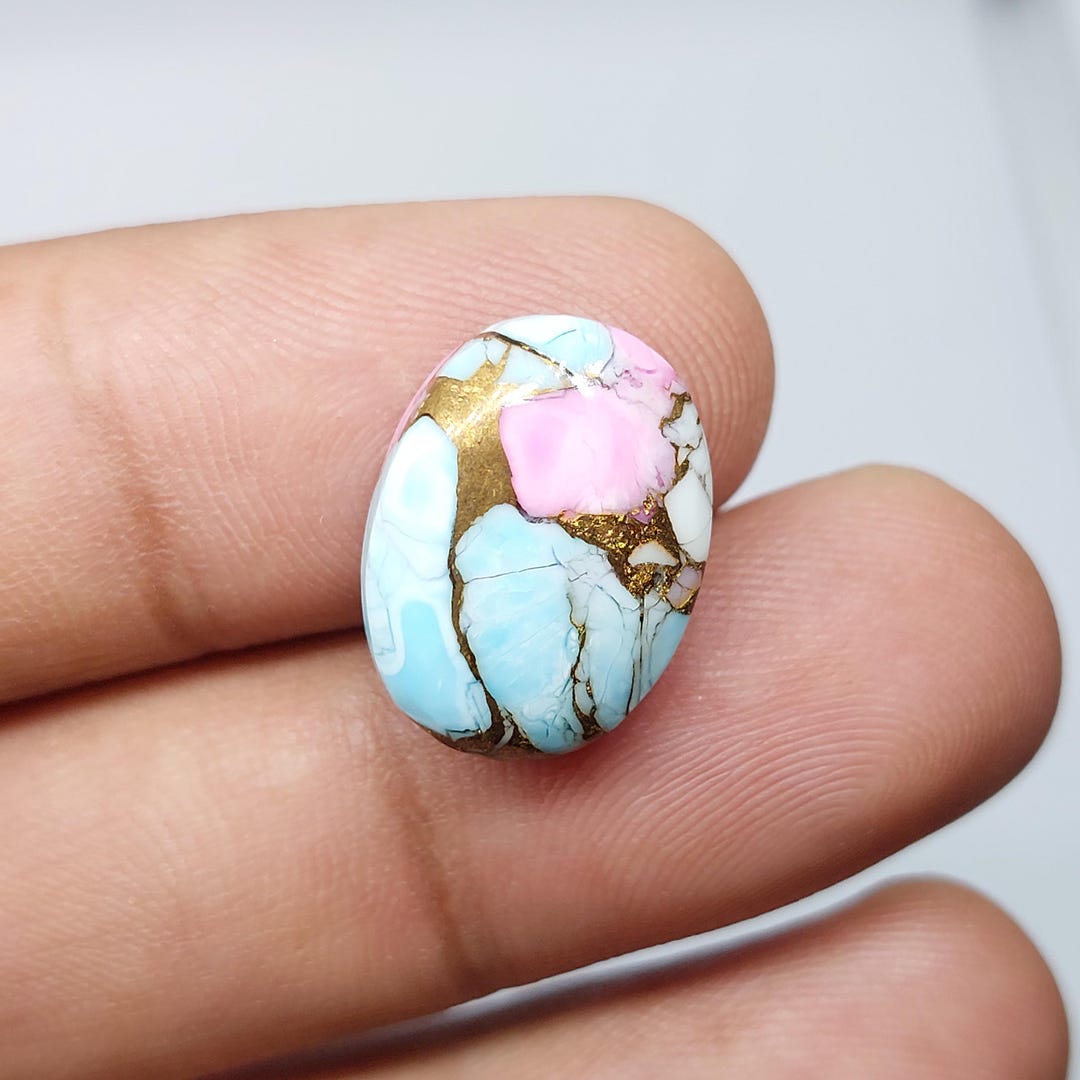 Sweet Swirl Cotton Candy Dehlia Turquoise Cabochon | Pink & Blue ...