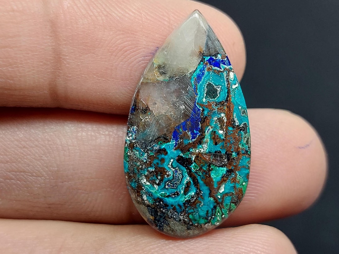 Rare Azurite Turquoise in Quartz, Pear Shape Azurite Turquoise in ...