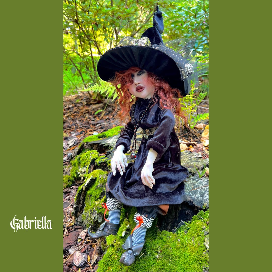 Witch, Crone Sculptured Clay, Halloween Doll , Handmade Art Doll ...