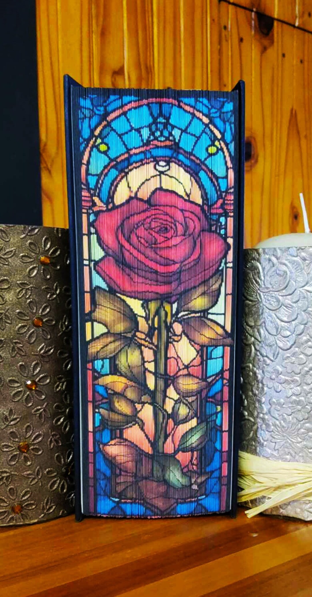 Red Rose in Stained Glass Window 8-1 Photo Strip Pattern, Fore-edge ...