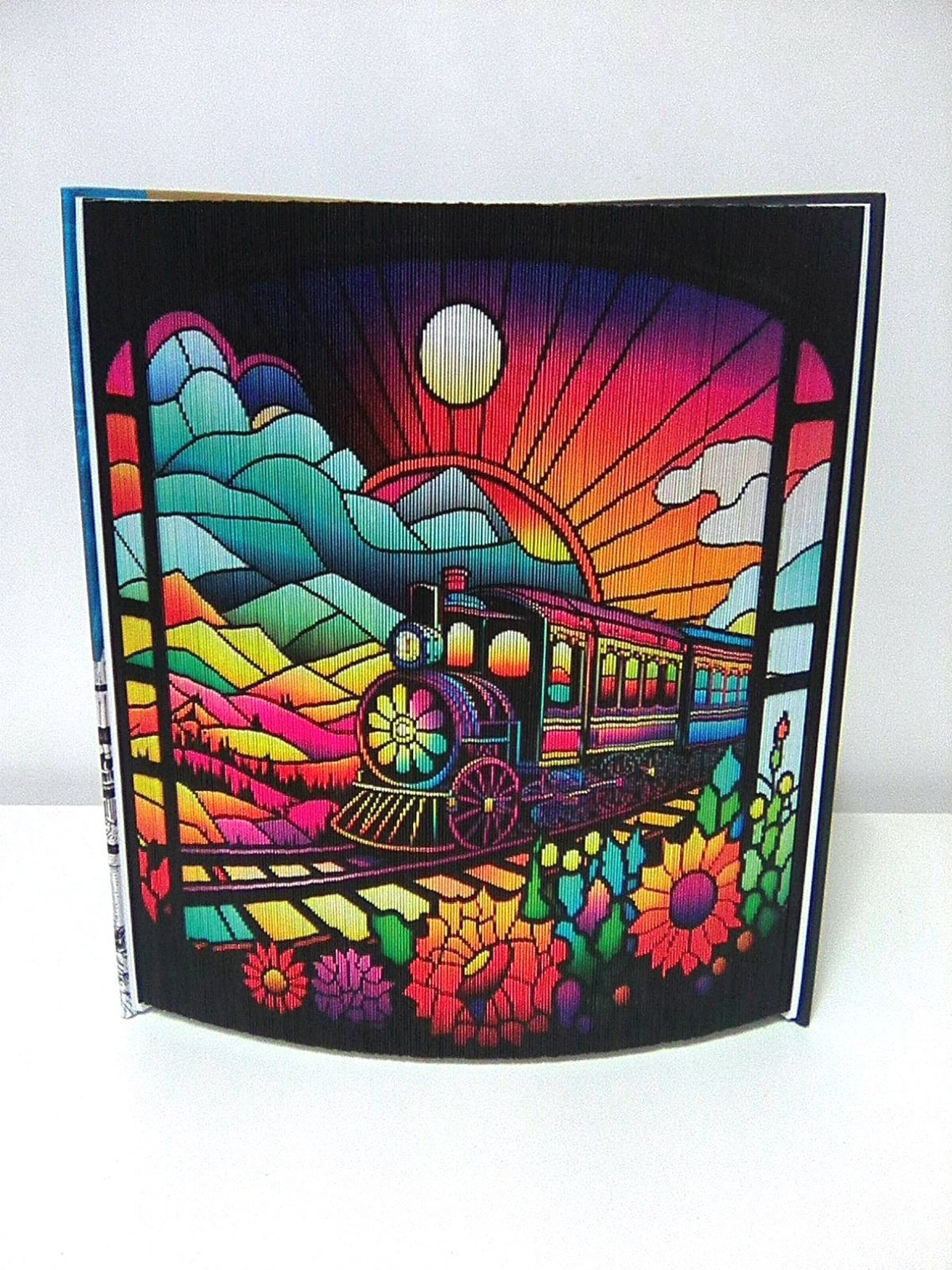 Stained Glass Locomotive Photo Strip Pattern, Fore-edge Book Art ...
