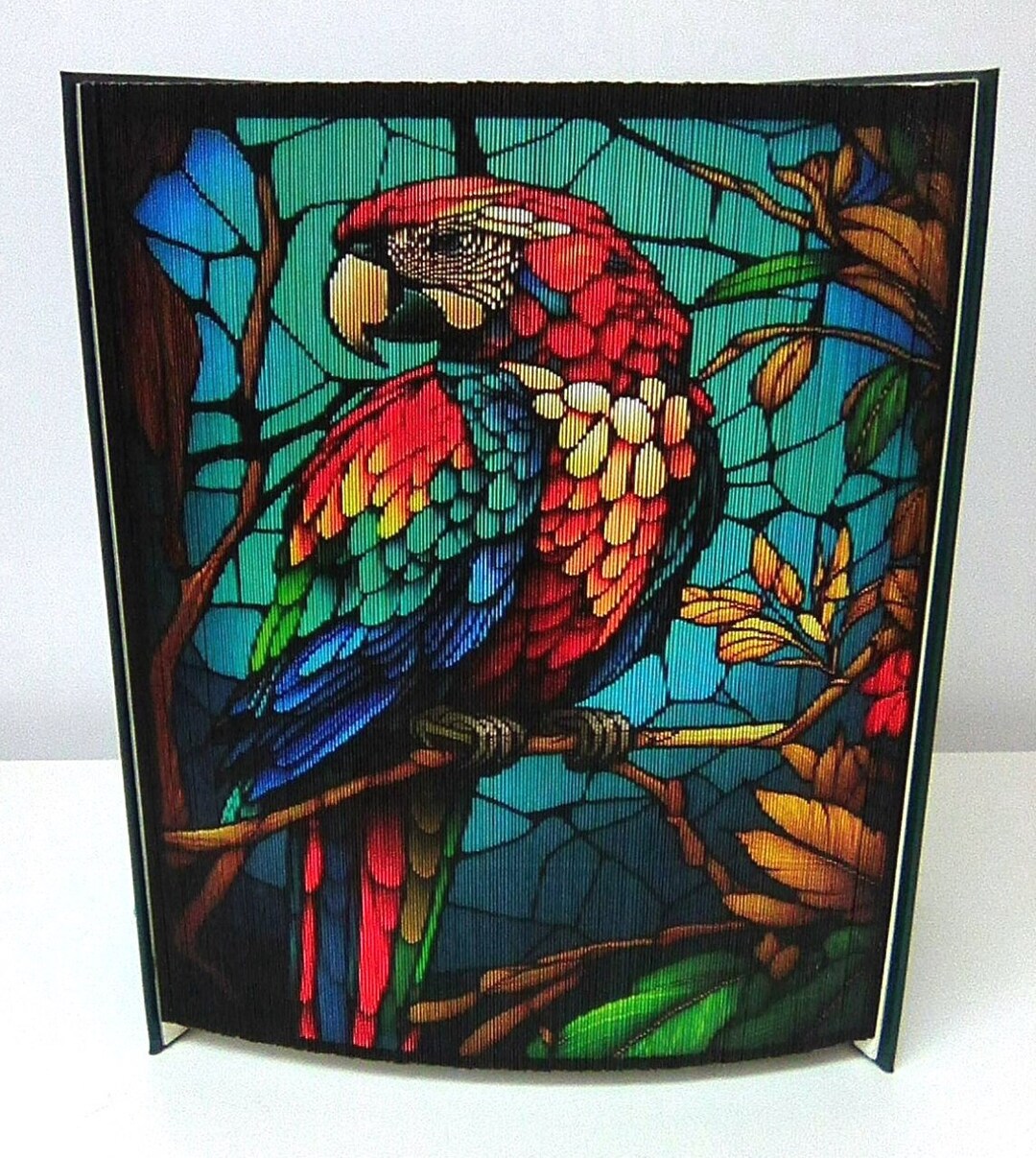 Stained Glass Macaw 5 Photo Strip Pattern, Fore-edge Book Art, Exotic ...
