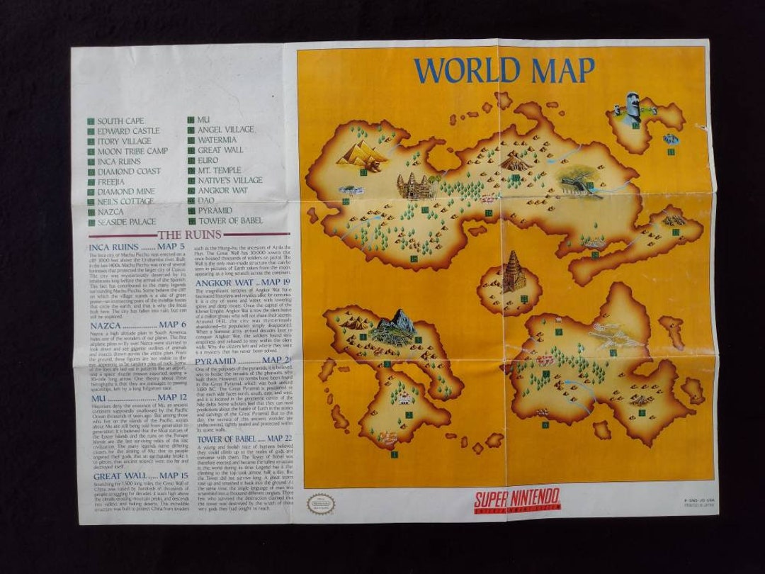 Illusion of Gaia SNES World Map & Enemy List SUPER NINTENDO - Etsy