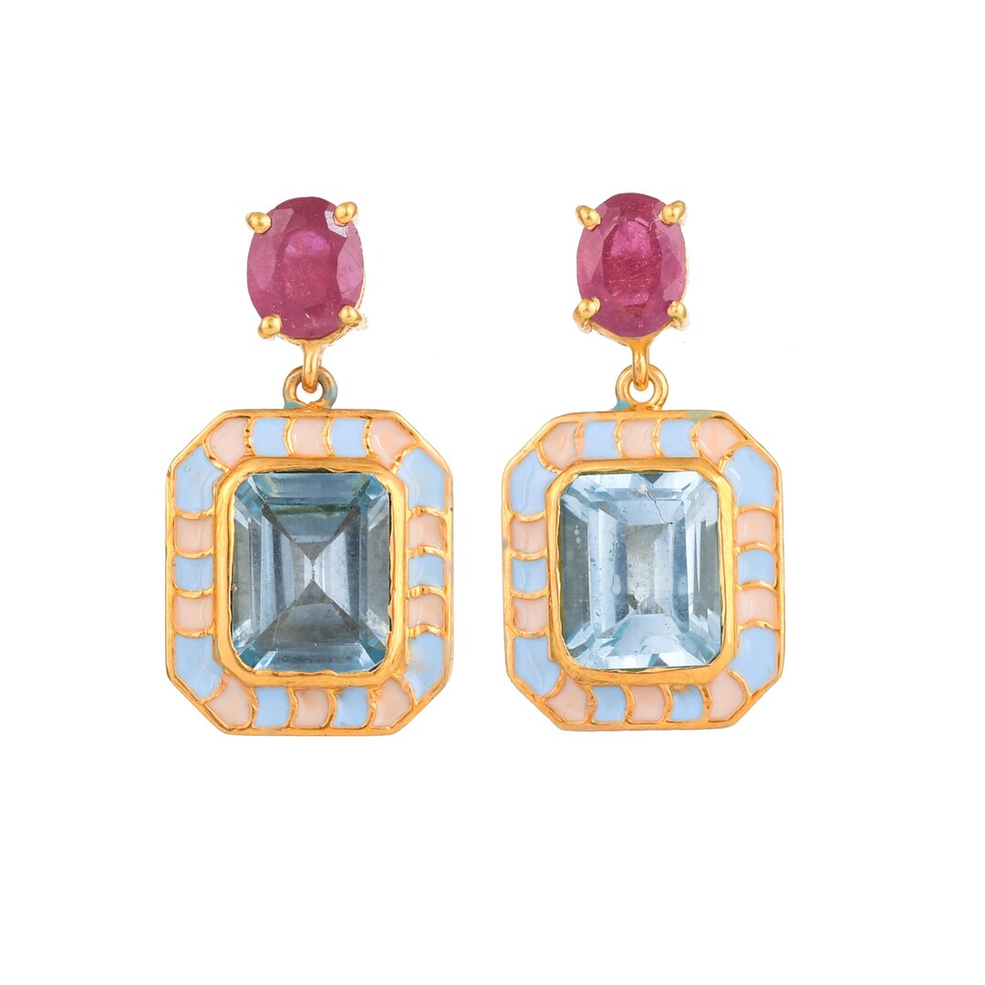 Buy Blue Topaz & Ruby 14K Gold Vermeil Over Sterling Silver Enameled ...