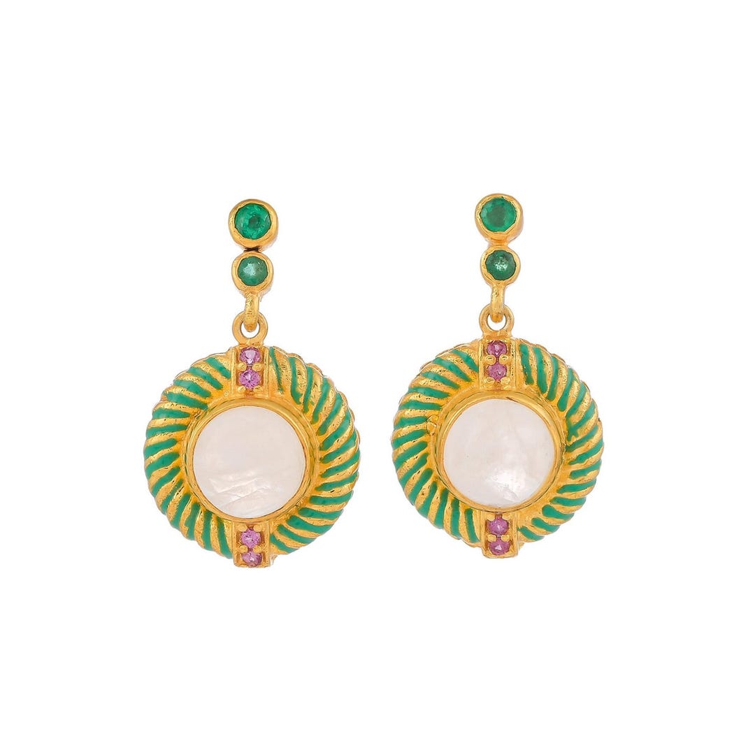 Moonstone, Emerald & Ruby Vermeil 14K Gold Over Sterling Silver Earring ...