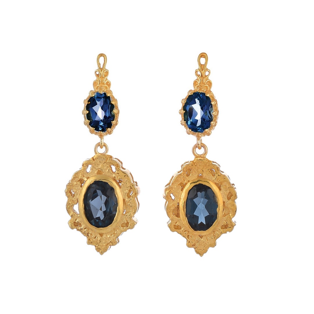 London Topaz Vermeil 14K Gold Over Sterling Silver Earring - Etsy