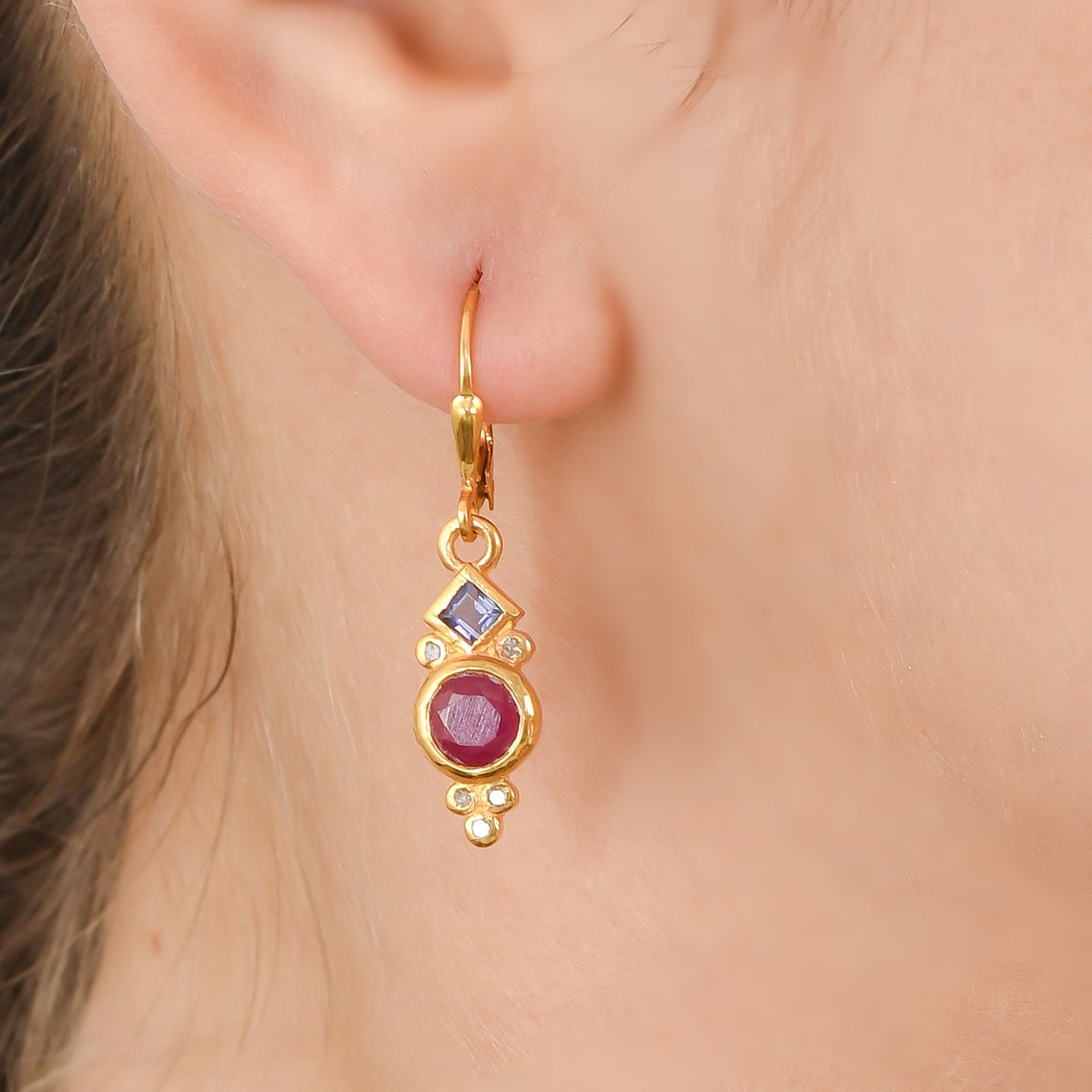 Diamond Ruby & Iolite 14K Gold Vermeil Over Sterling Silver | Etsy