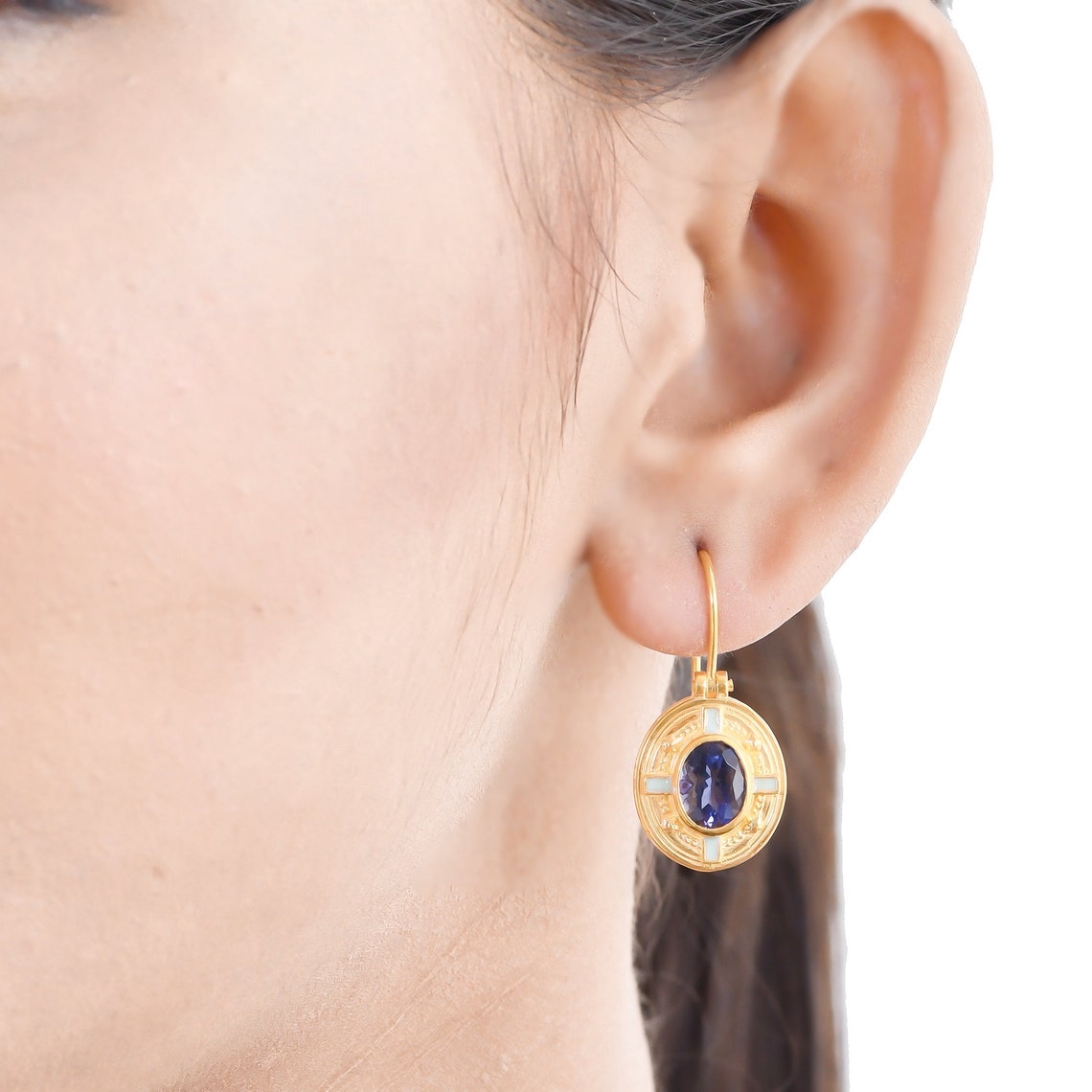 Iolite Vermeil 14K Gold Over Sterling Silver Enameled Earring | Etsy