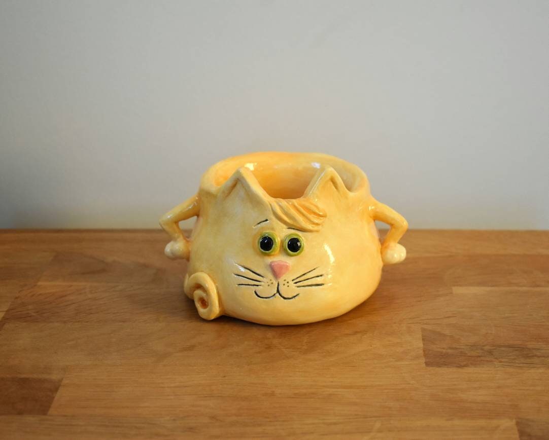 Handmade Ceramic Cat Pot, Funny Cat Plant Pot, Multi-purpose Unique ...