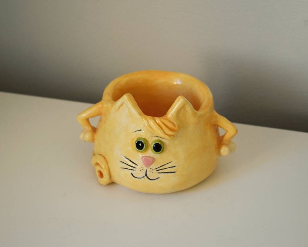 Handmade Ceramic Cat Pot, Funny Cat Plant Pot, Multi-purpose Unique ...