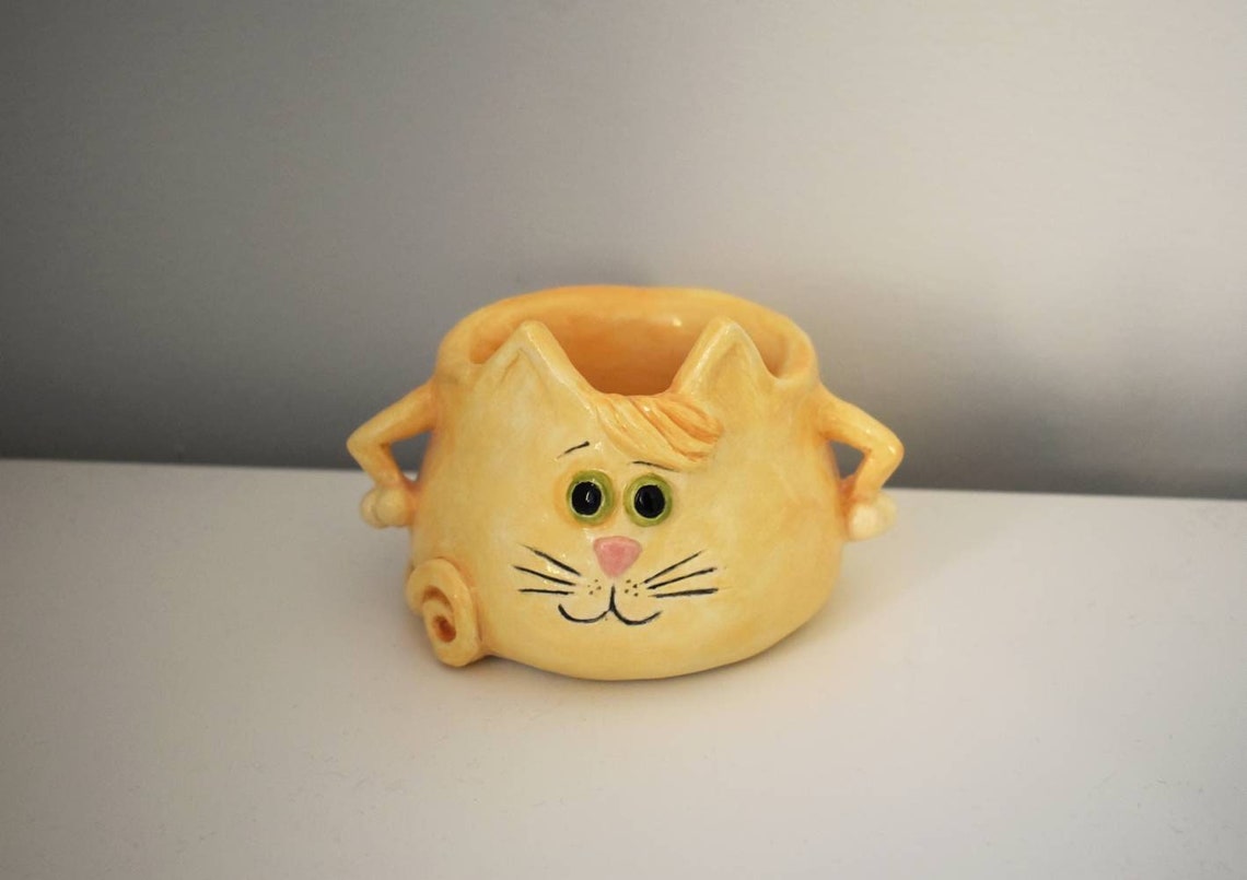 Handmade Ceramic Cat Pot Funny Cat Plant Pot Multi-purpose | Etsy