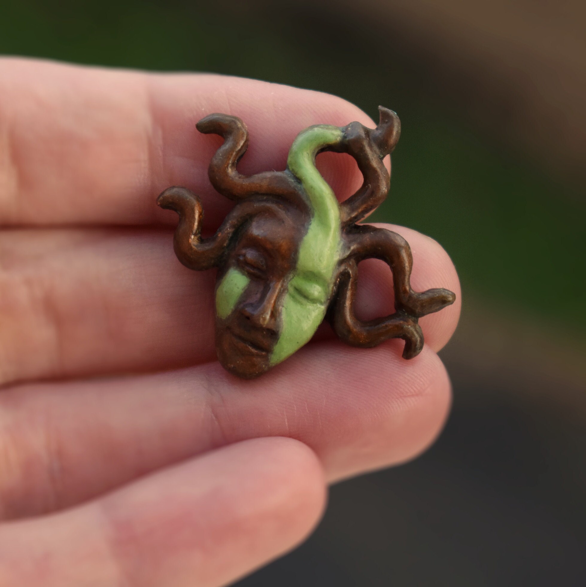 Handmade Unusual Painted Bronze Medusa Pendant, Medusa Charm, Unique ...
