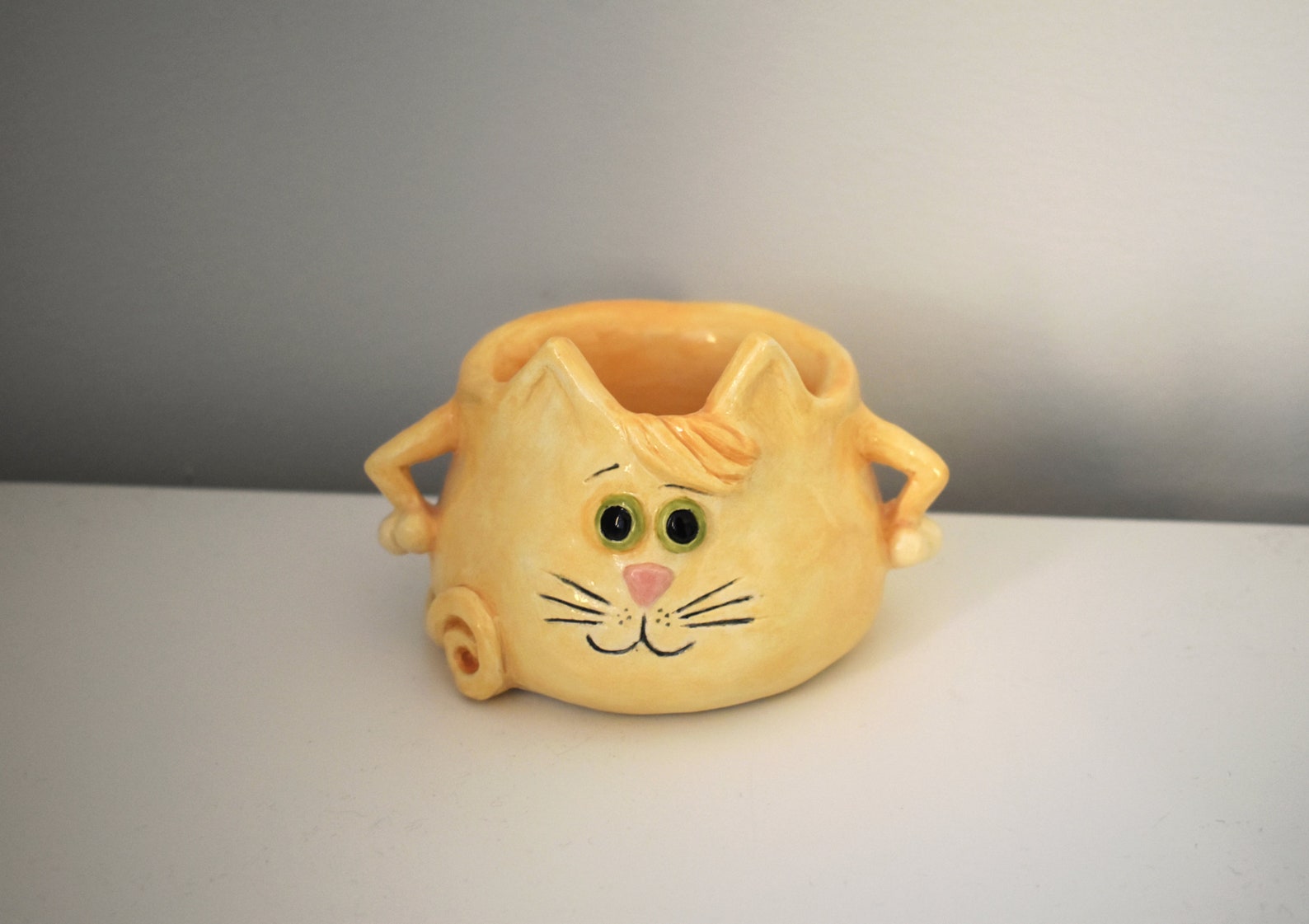 Handmade Ceramic Cat Pot, Funny Cat Plant Pot, Multi-purpose Unique ...