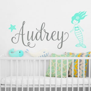 Mermaid With Name Wall Decal Personalized Name Wall Sticker With ...