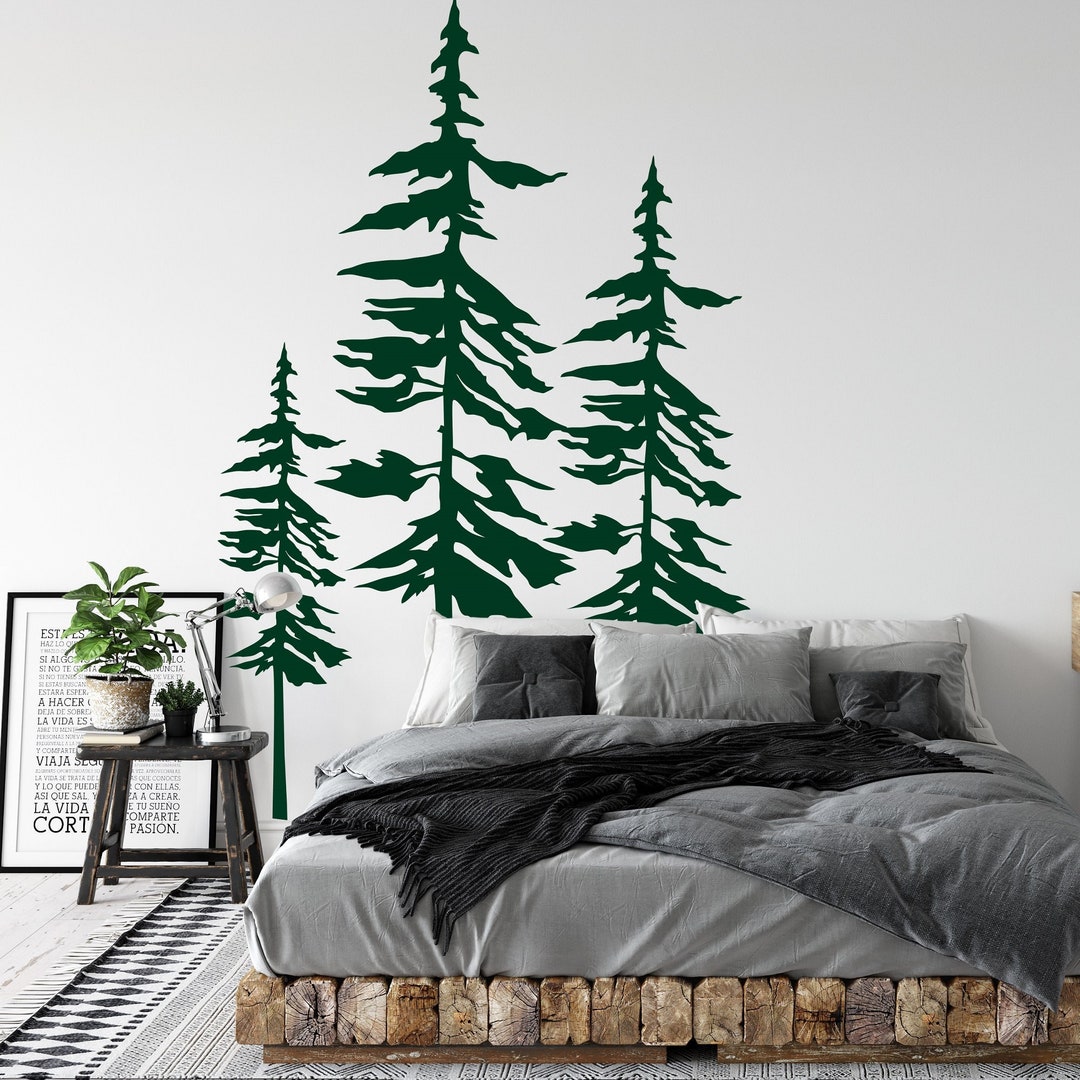 3 Pine Tree Wall Decals, Forest Scene Decal, Woodland Nursery Decor ...