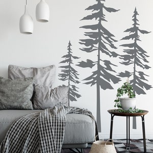 3 Pine Tree Wall Decals, Forest Scene Decal, Woodland Nursery Decor ...