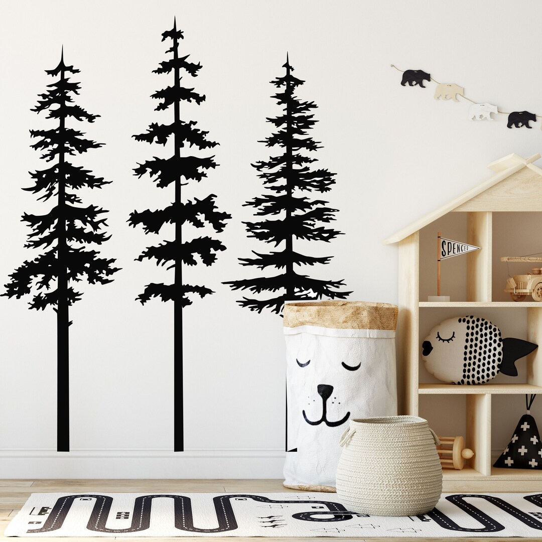 Set Of 3 Pine Tree Wall Decals Forest Wall Decals Woodland Nursery Decals Nature Wall Decor