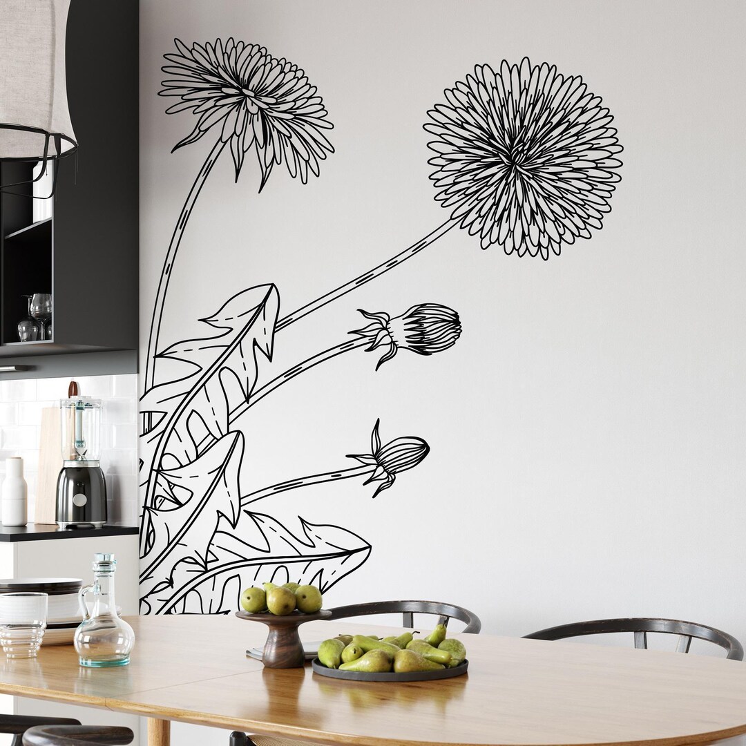 Dandelion Line Drawing Wall Decal: Minimalist Floral Corner Decor LW235 ...