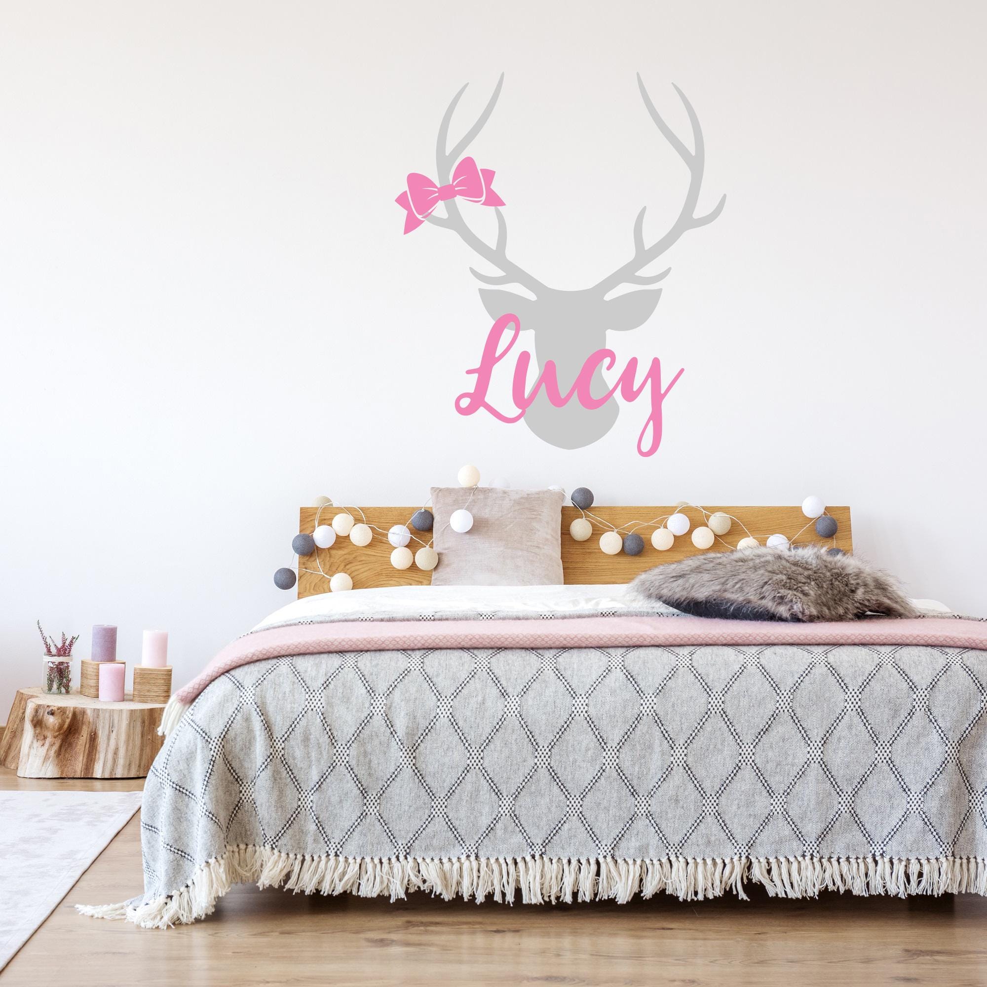 Personalized Deer Head Name Wall Decal: Girl Woodland Nursery Decor ...