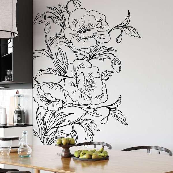 Floral Wall Decals Line Drawing - Etsy