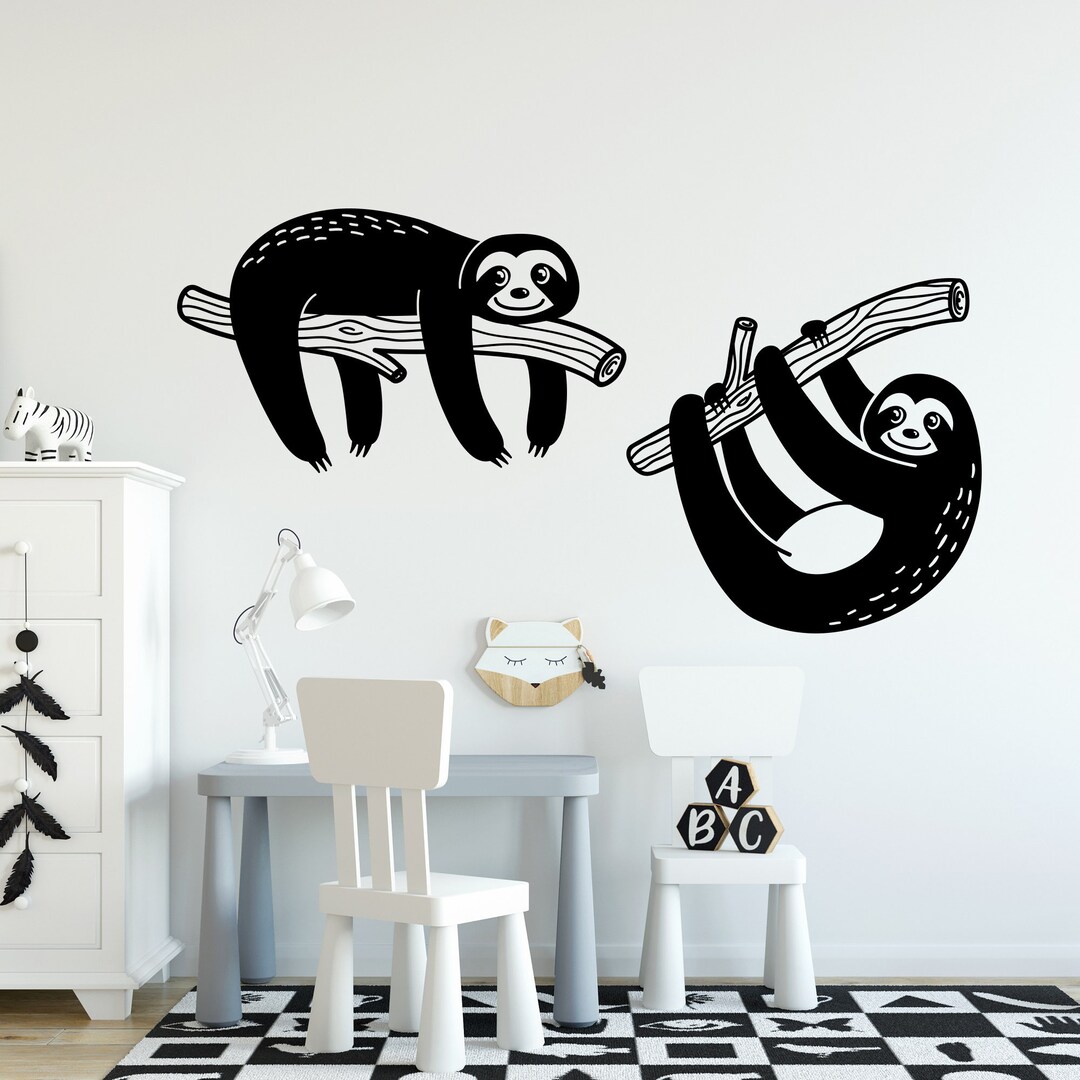 Set of 2 Sloth Wall Decal Safari Animal Wall Decal Sloth - Etsy