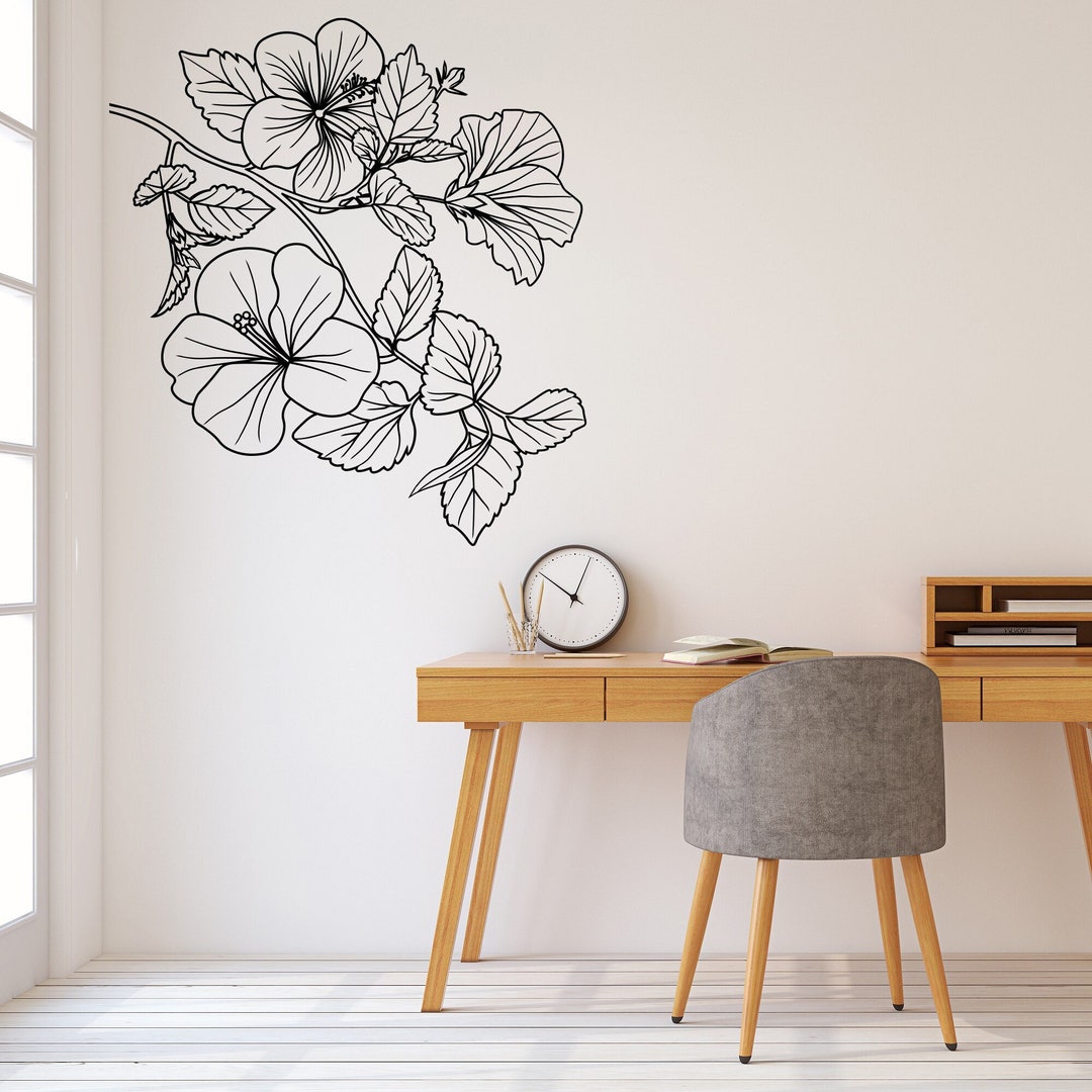 Hibiscus Flower Wall Decal, Hibiscus Wall Sticker, Hibiscus Corner ...