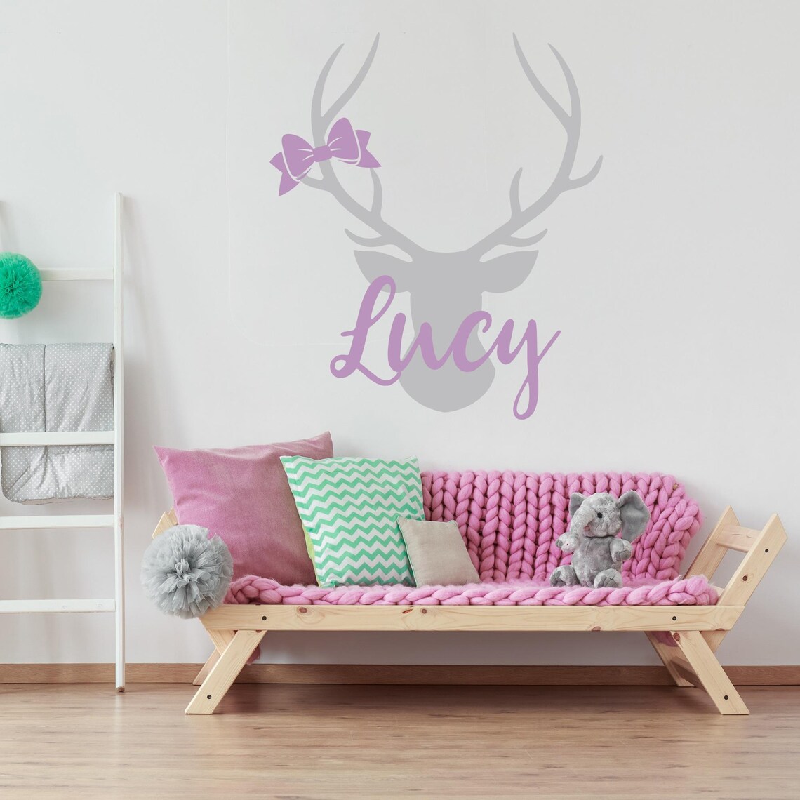 Personalized Deer Head Name Wall Decal: Girl Woodland Nursery Decor ...
