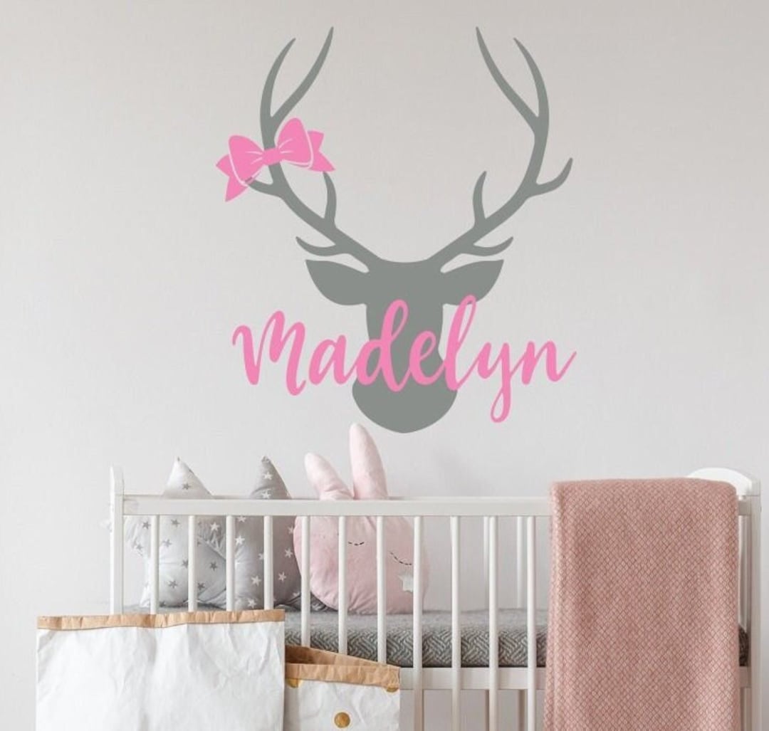 Personalized Deer Head Name Wall Decal Girl - Woodland Nursery Wall ...