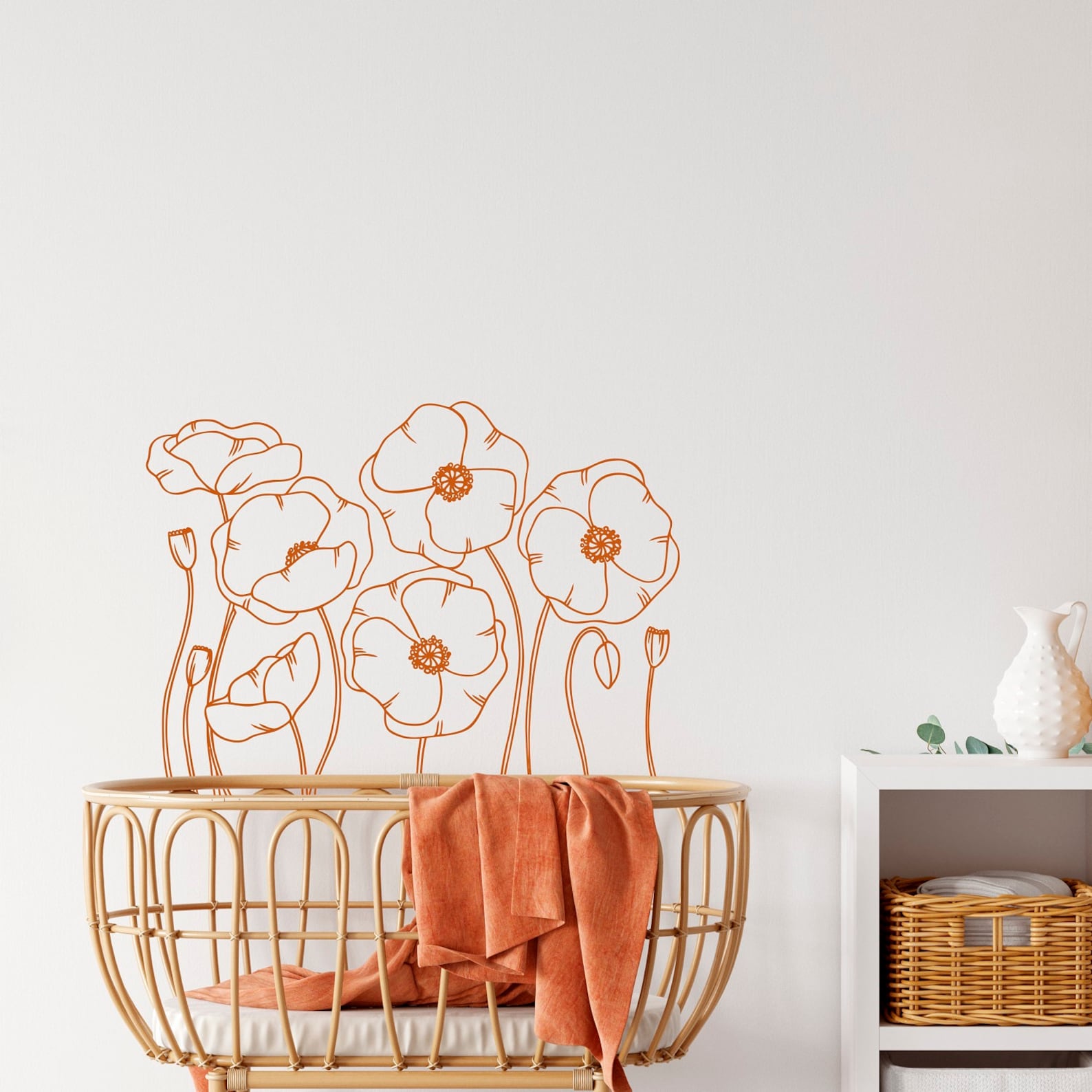 Poppy Flower Wall Decal Sticker Doodle Flower Garden Wall - Etsy