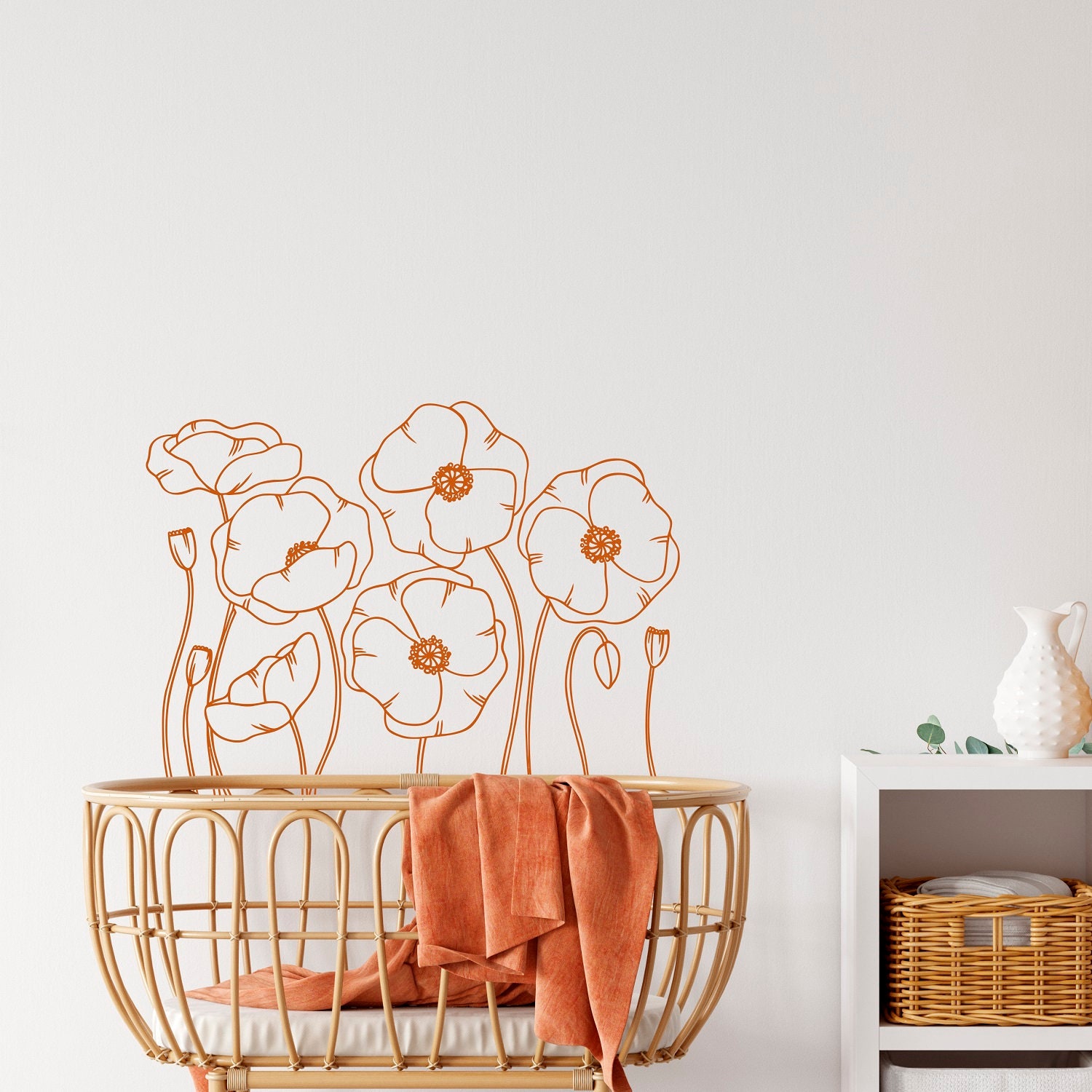 Poppy Flower Wall Decal Sticker Doodle Flower Garden Wall - Etsy