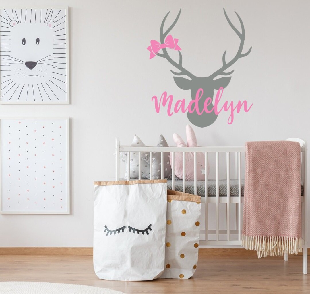 Personalized Deer Head Name Wall Decal Girl Woodland Nursery - Etsy