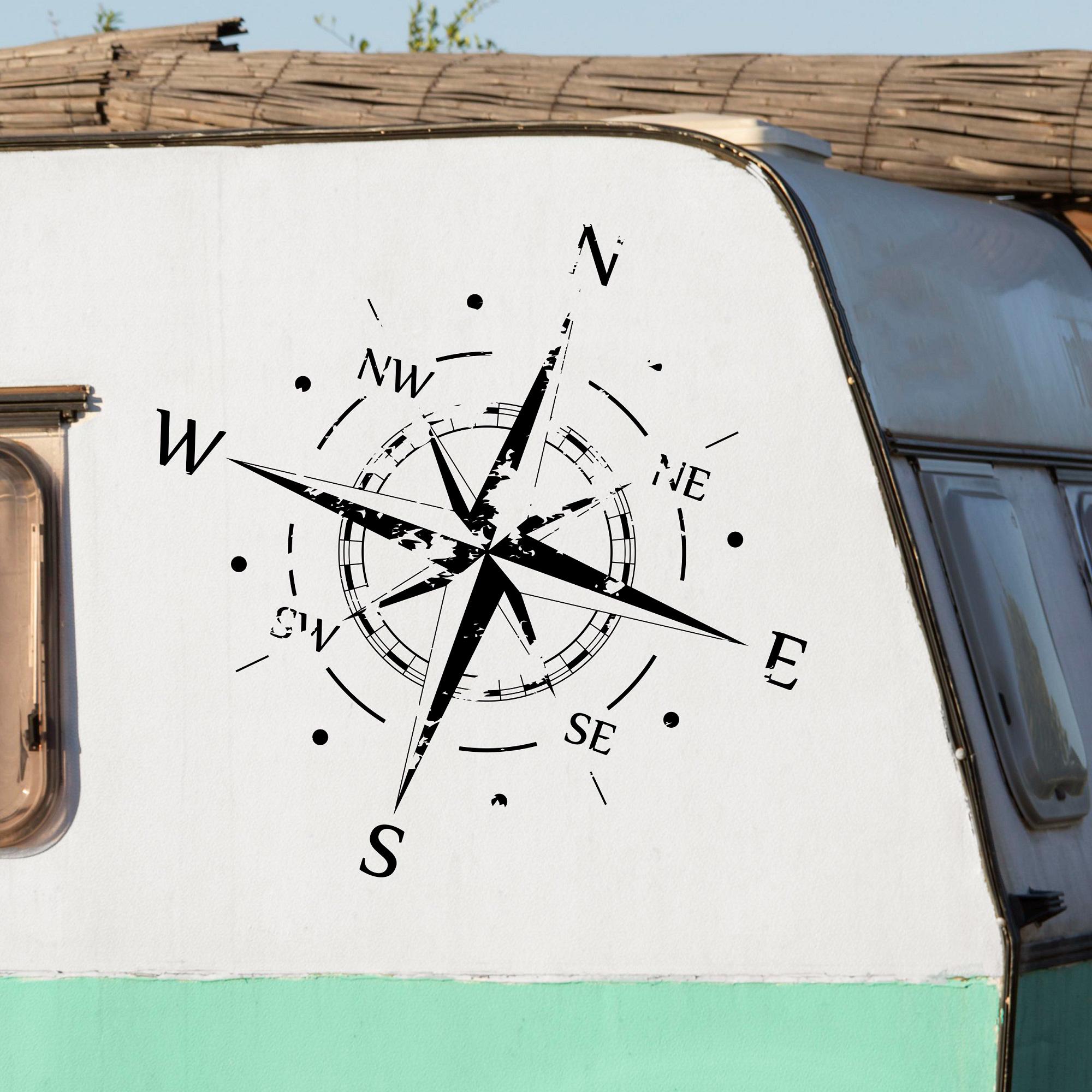 Distressed Compass Rose Wall Decal: Vintage Nautical Vinyl Sticker ...
