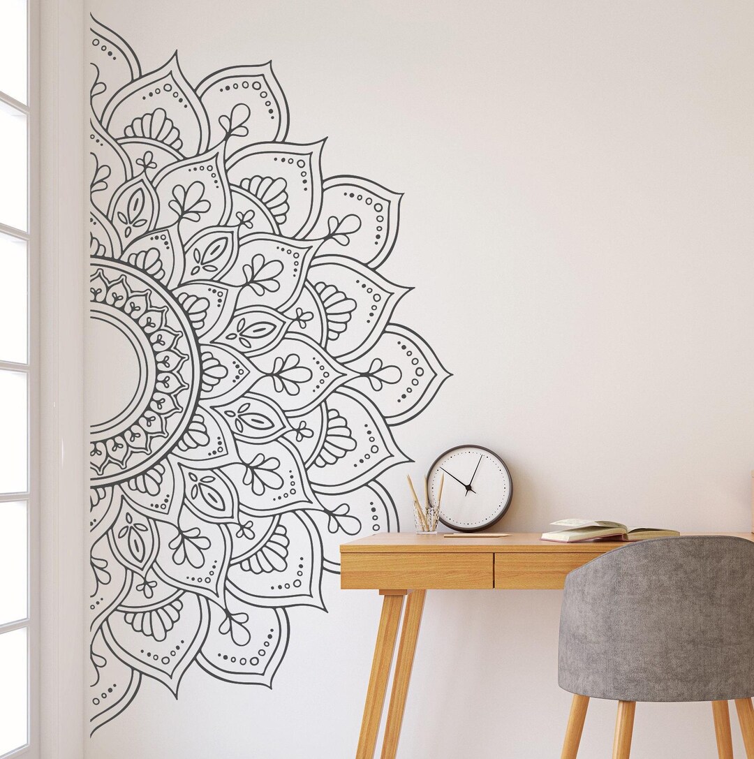 Half Mandala Wall Decal: Boho Zen Vinyl Sticker, Yoga Studio Art LW67 ...