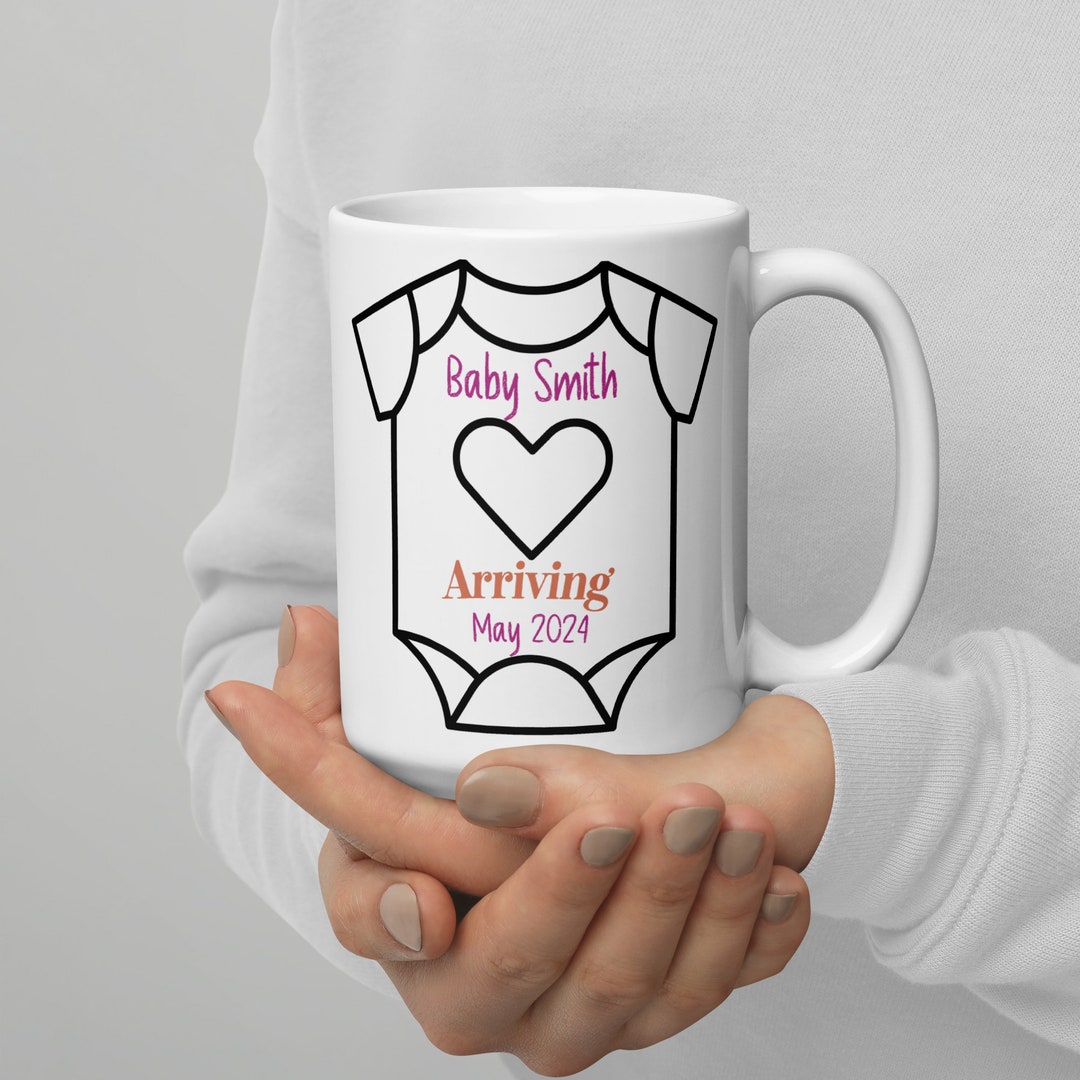 Personalised Baby Grow Reveal on a Coffee Mug, Baby Coming Soon Gift ...