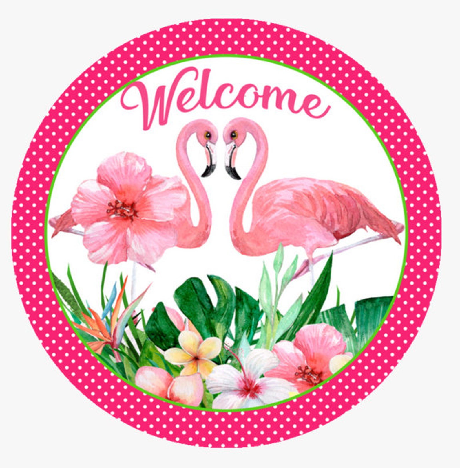 Flamingo Welcome Sign for Wreath, 8 Inch Round ,double Flamingos Wreath ...
