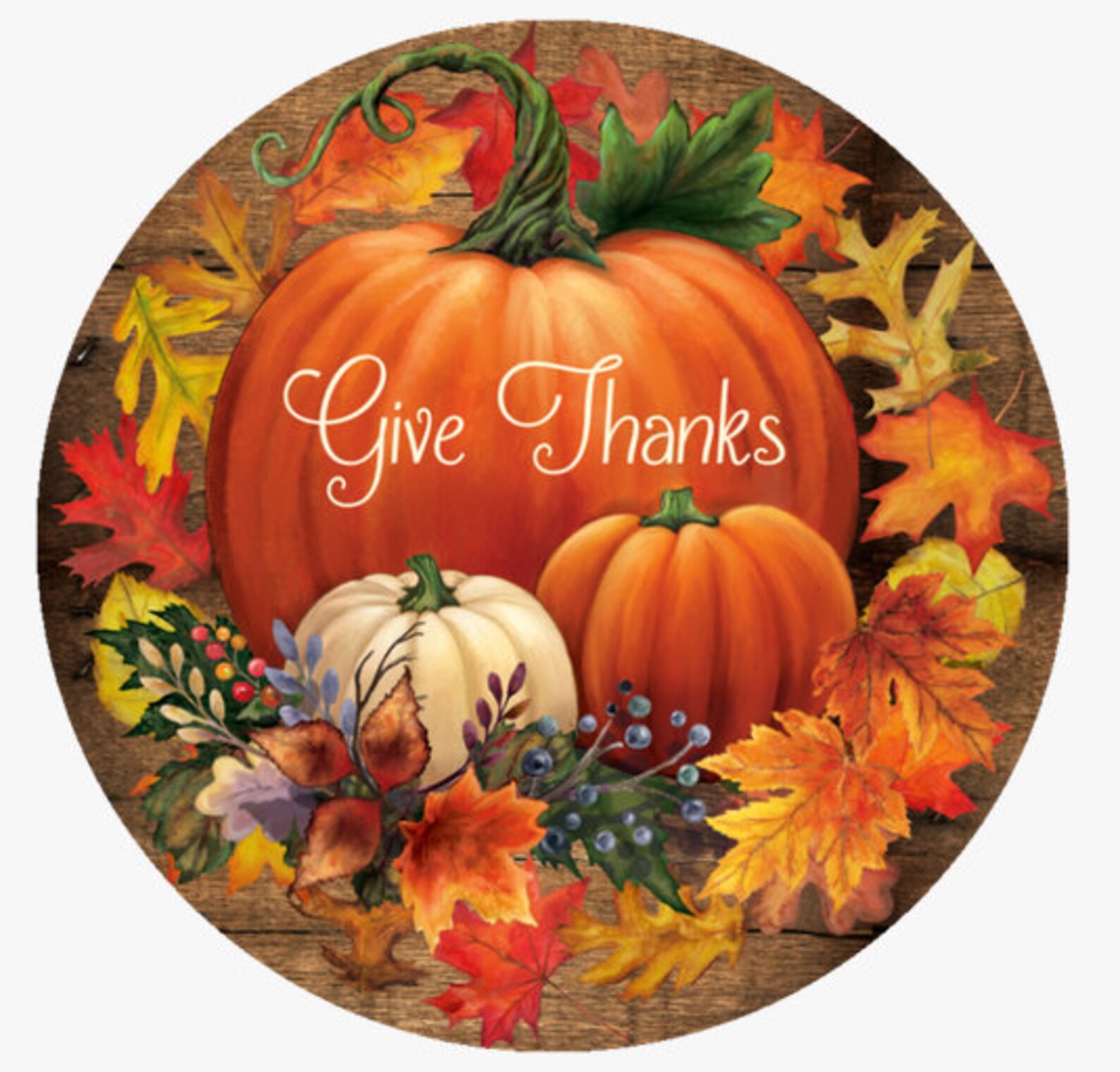 Give Thanks Sign for Wreath, Fall Pumpkins, Thanksgiving Wreath Sign ...