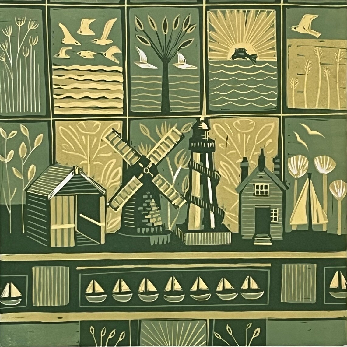 4 Pack of Coastal Cards. Taken From Original Linocuts by Cath Deeson ...
