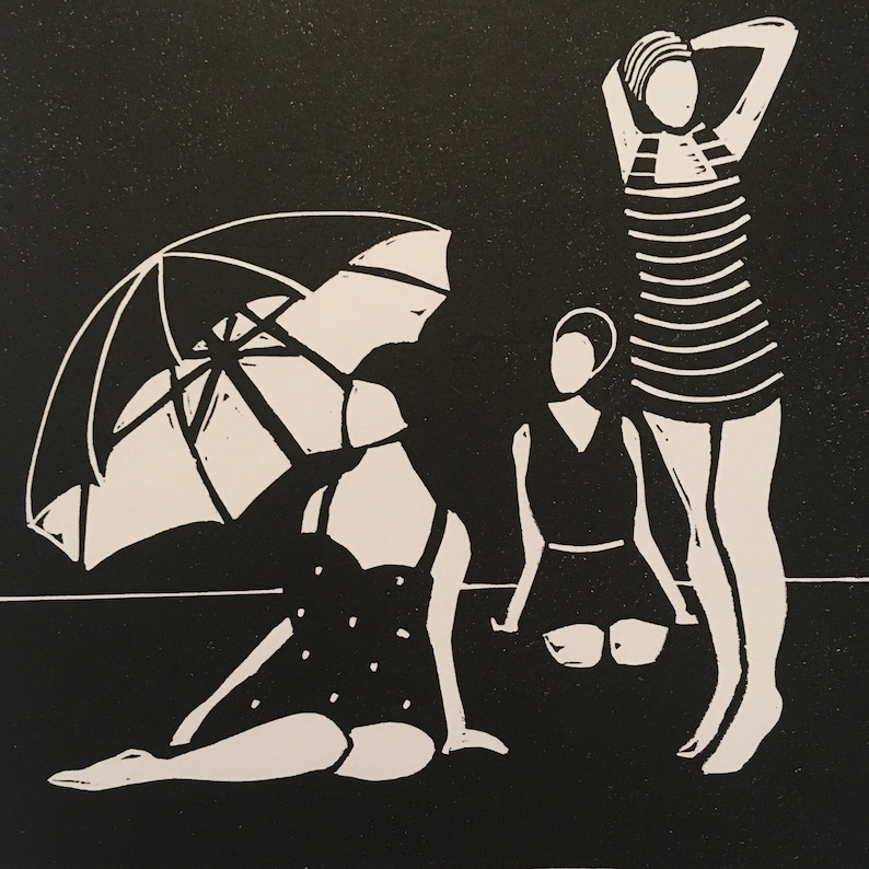 Hand Printed Bathing Belles. Ladies Swimming. 1920s Art Deco Swimmers ...