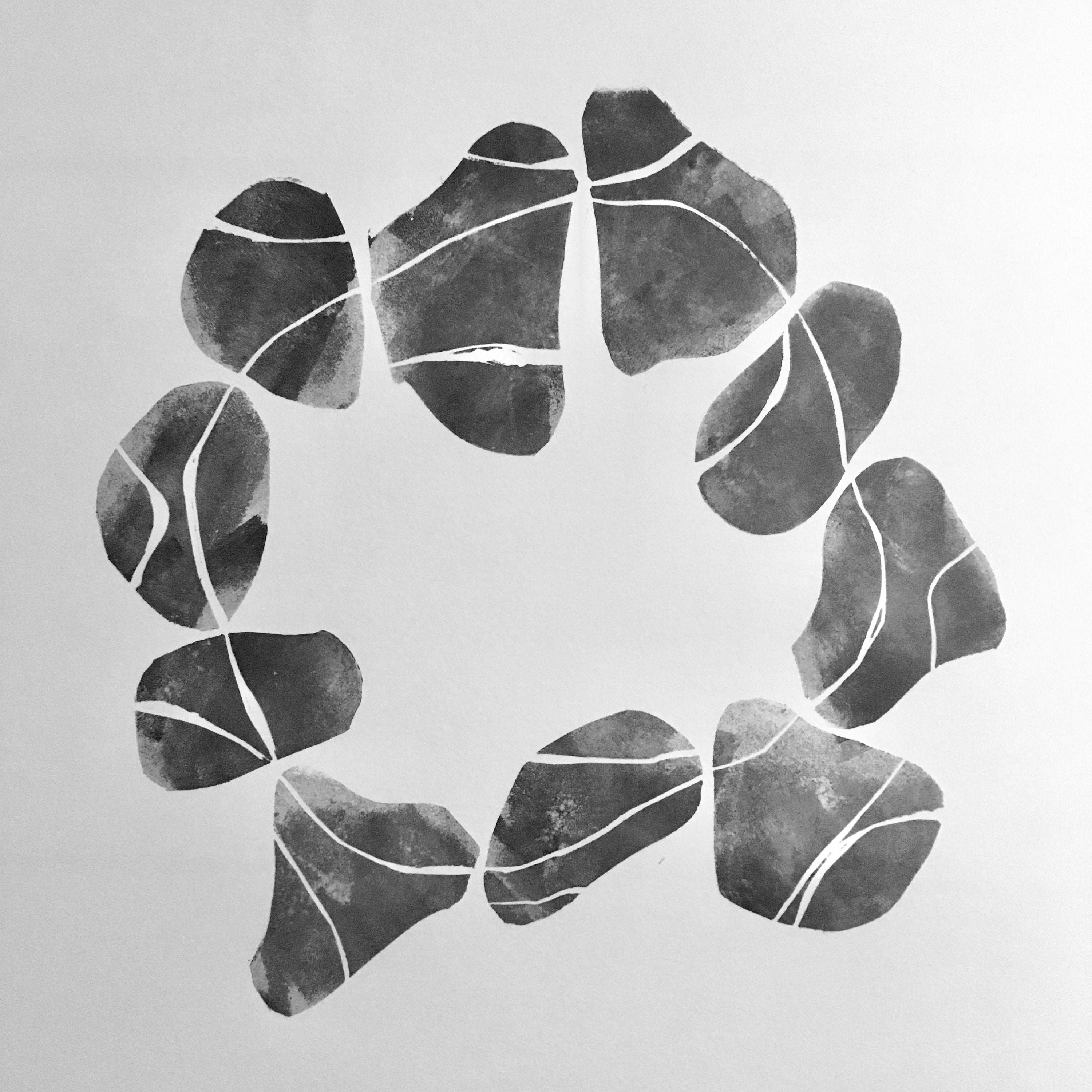 Stone Circle. Original Pebble Lines Linocut by Cath Deeson - Etsy Norway