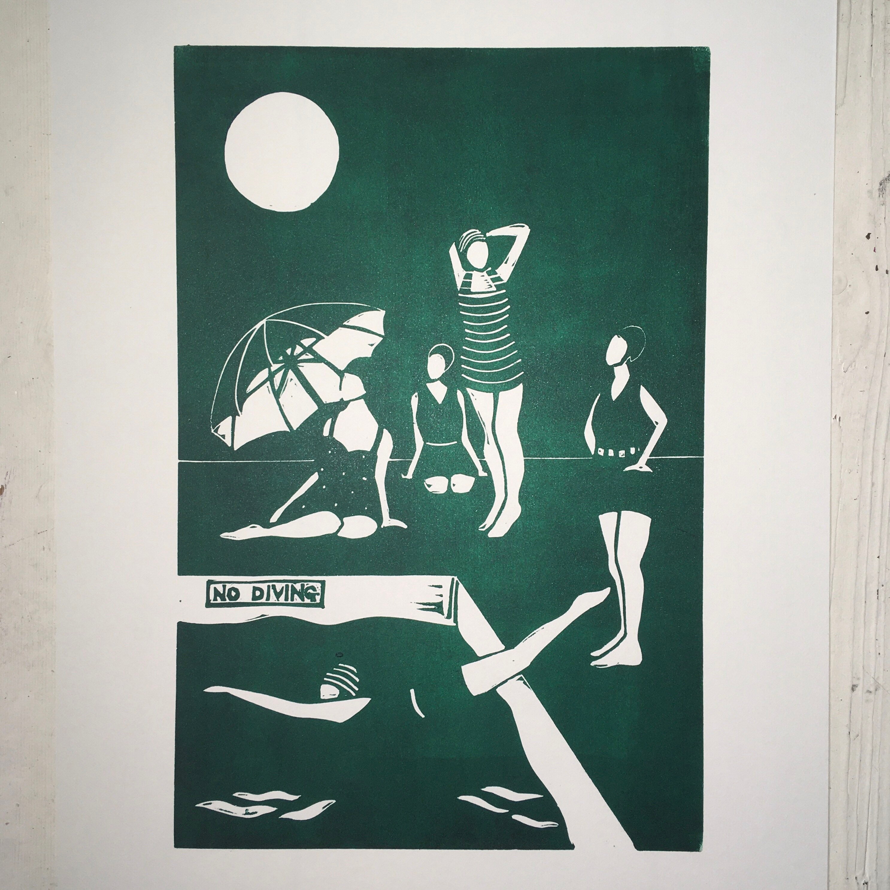 Hand Printed Bathing Belles. Ladies Swimming. 1920s Art Deco Swimmers ...