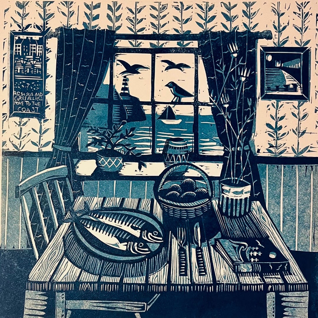 The Fisherman’s Cottage 2 Colour Linocut Coastal Art Original Print ...