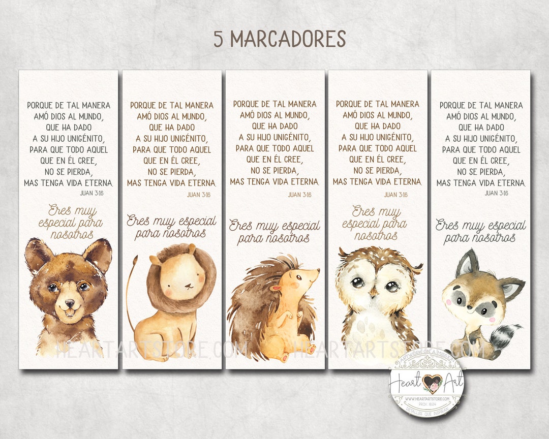 Marcadores Con Animales Y Juan 3 -bookmarks- Watercolor Adorable ...