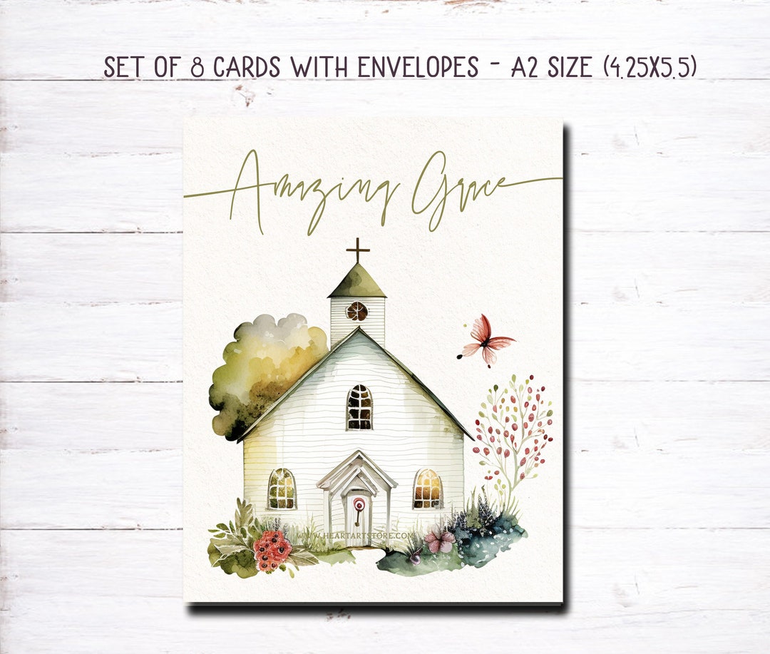 Amazing Grace -8 Cards and Envelopes - Watercolor Church- Encouraging ...
