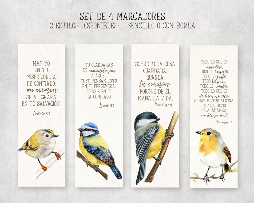 Set De 4 Marcadores - Bible Bookmarks in Spanish- Watercolor Birds ...