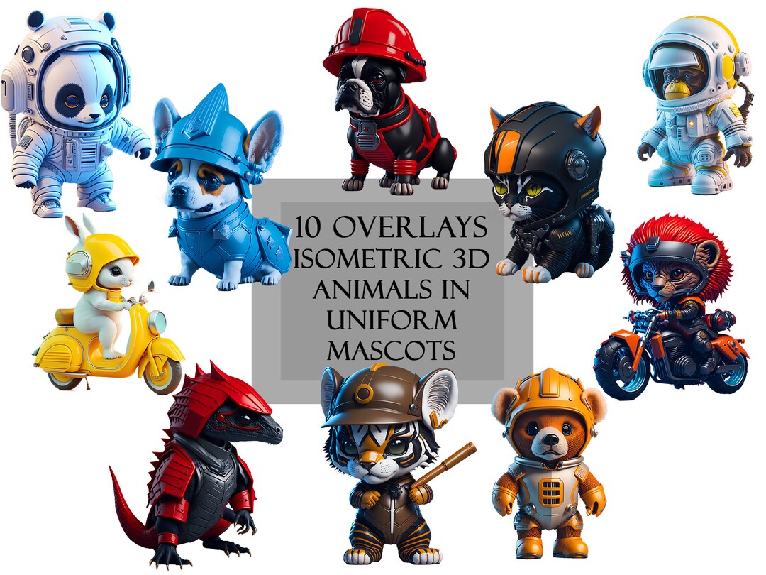 10 Mascots Animals Cliparts / Overlays, Animals in Uniform, Sport, Fire ...