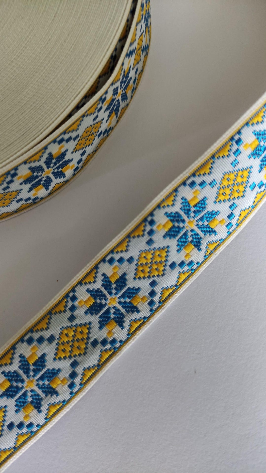 Jacquard Ribbon Trim, Blue and Yellow Geometric Embroidery Trim ...