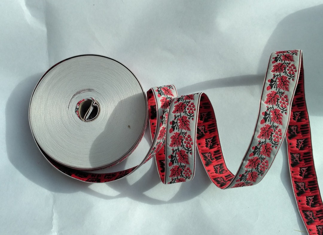 Jacquard Ribbon Trim Roll 25 M , Red Viburnum Embroidery Trim ...