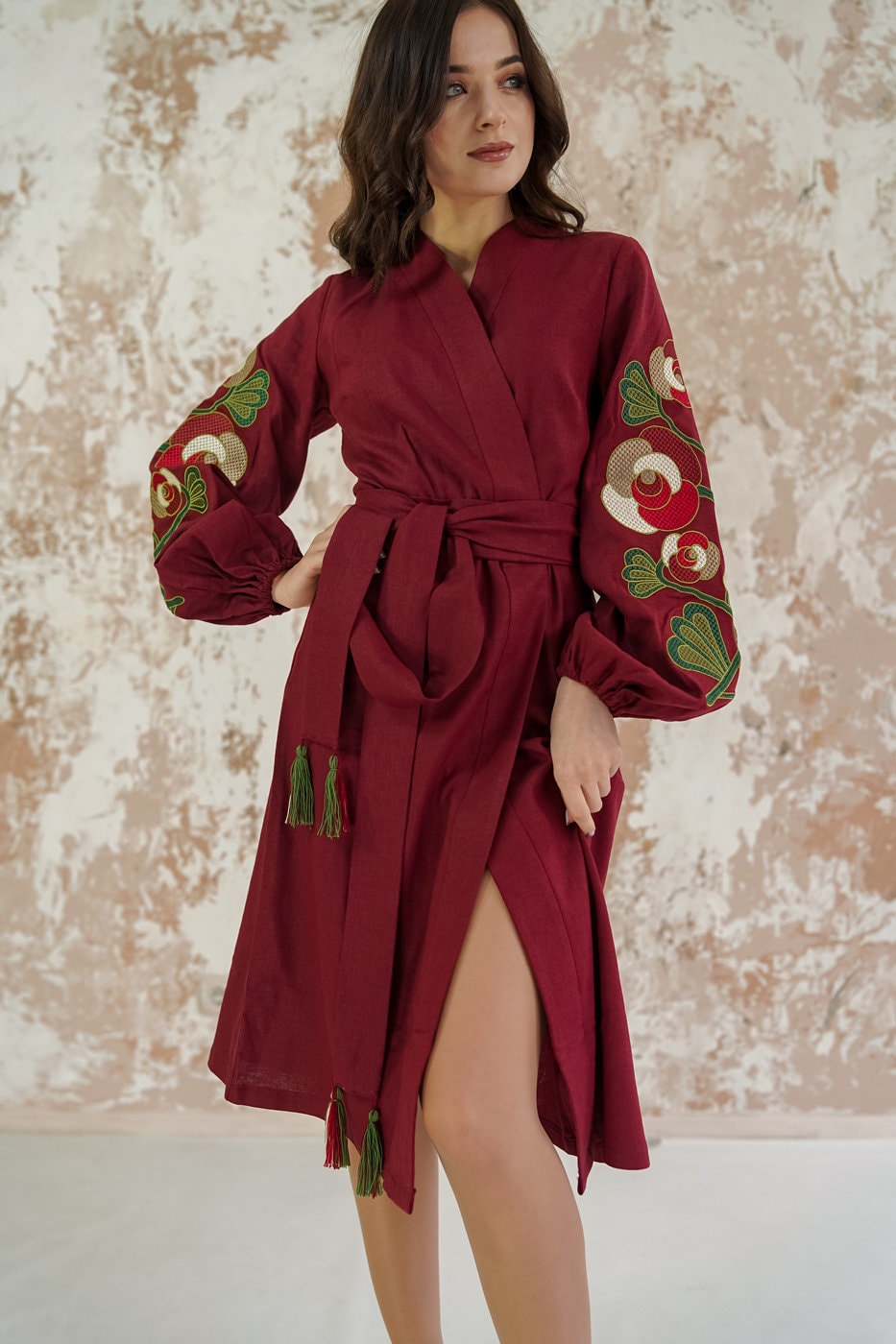 Linen Embroidered Dress "flowerbranch" Midi, Ukrainian Ethnic Dress ...